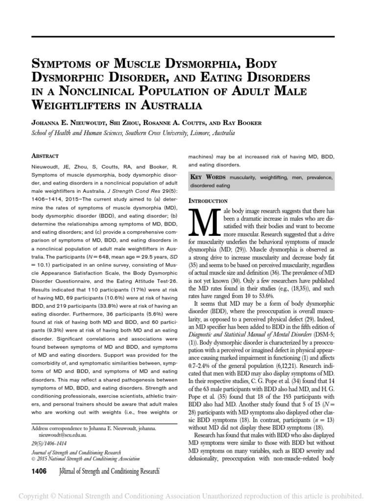 Symptoms of Muscle Dysmorphia, Body Dysmorphic Disorder, and Eating ...