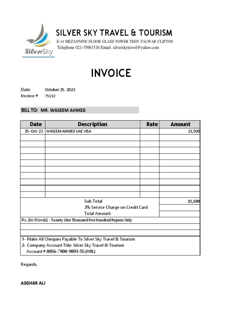 Dubai Visa Invoice for Waseem Ahmed | PDF