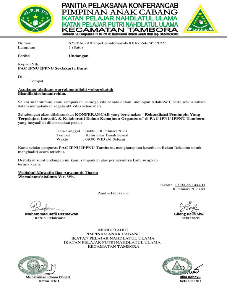 Surat Undangan PAC Se Jakarta Barat | PDF