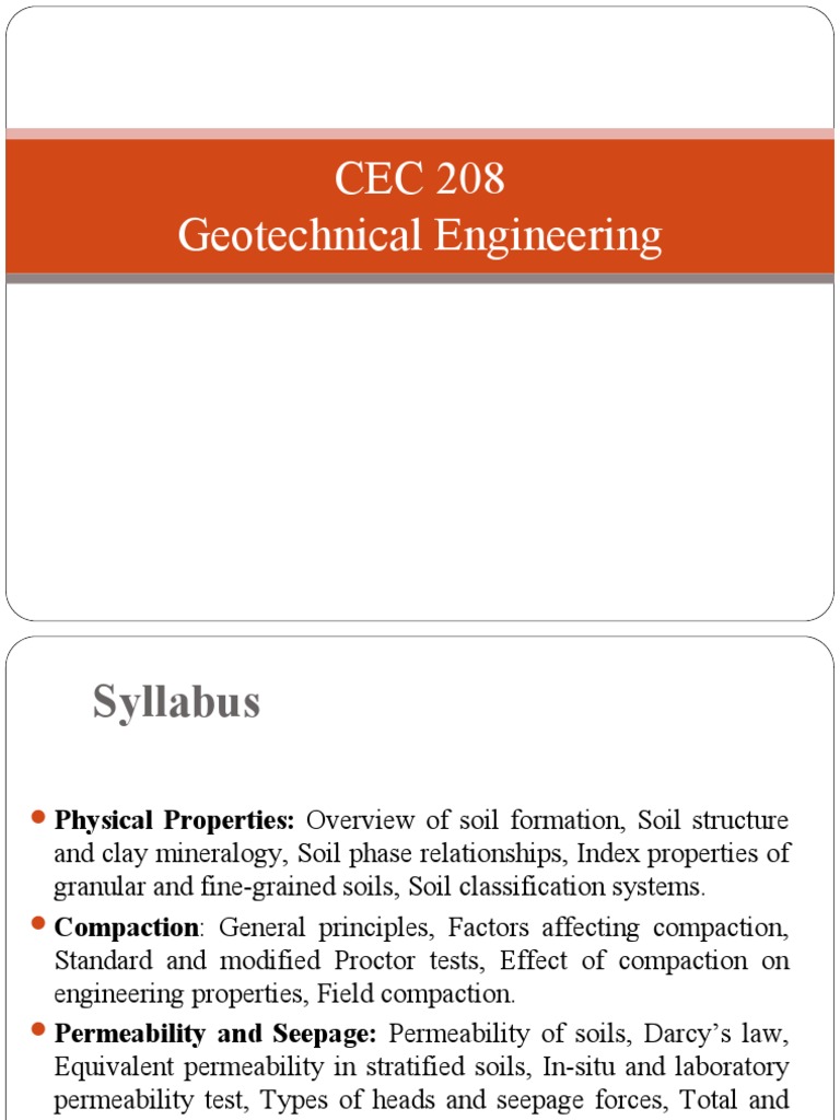 CEC 208 Geotechnical Engineering | PDF | Weathering | Soil Mechanics