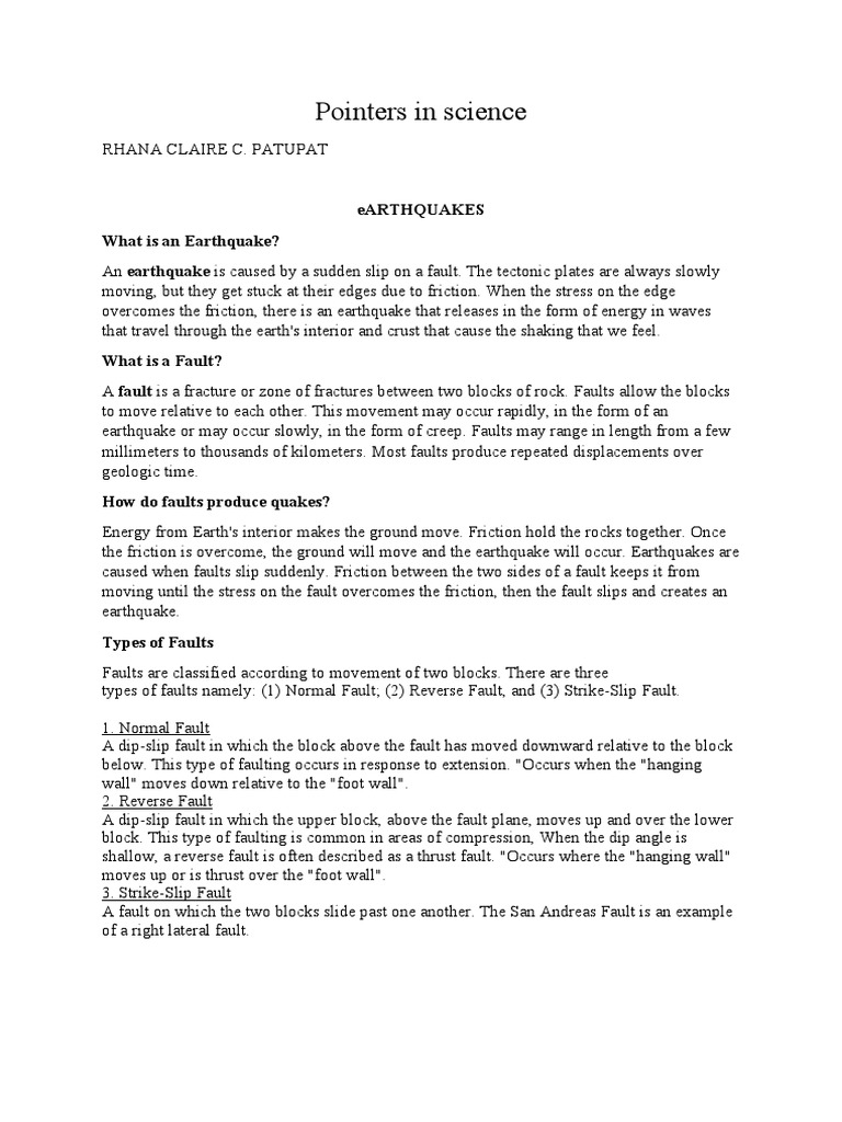 Pointers in Science | PDF | Fault (Geology) | Earthquakes