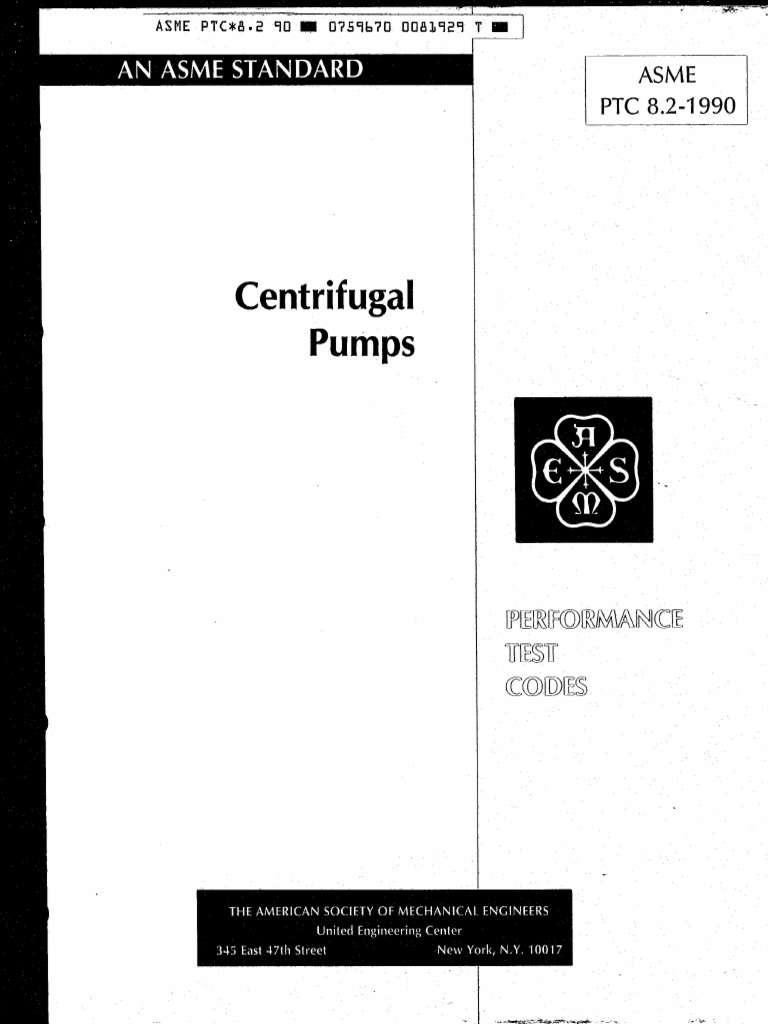 ASME PTC 8.2-1990 Centrifugal Pumps | PDF