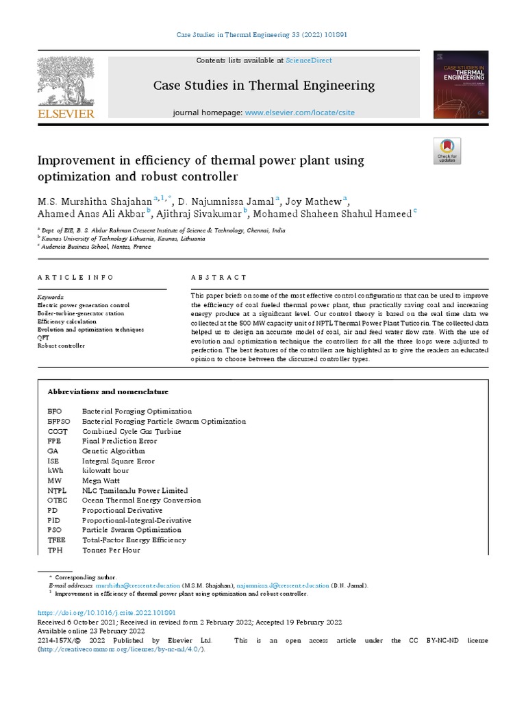 Case Studies in Thermal Engineering | PDF | Power Station | Control Theory