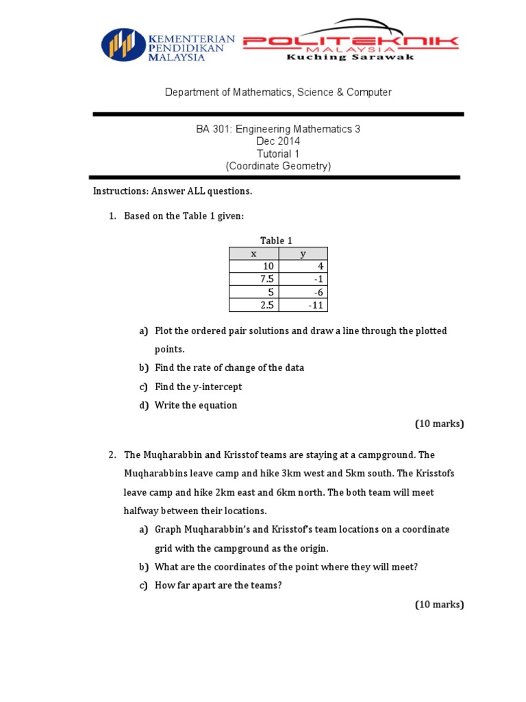 Tutorial 1 - Coordinate Geometry | Download Free PDF | Equations | Mathematical Analysis
