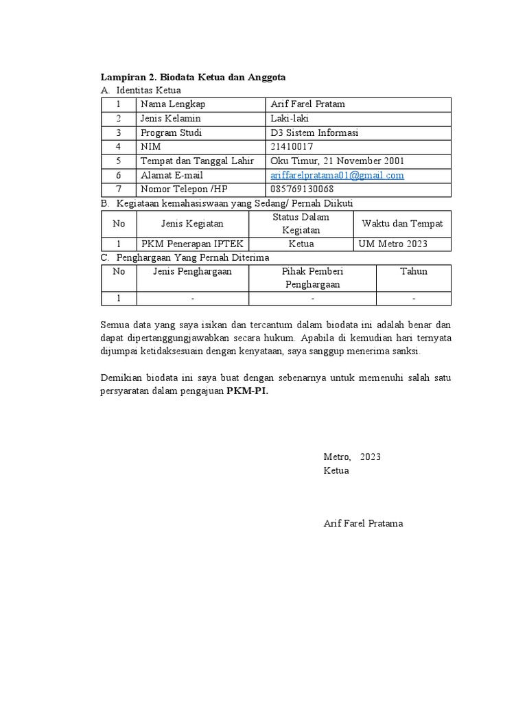 Biodata Ketua Dan Anggota | PDF