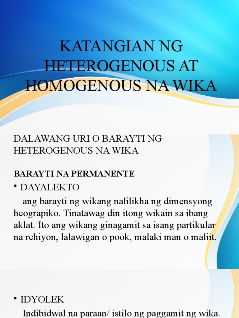 Katangian NG Heterogenous at Homogenous Na Wika | PDF