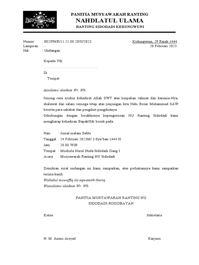 Undangan Musyawarah Ranting | PDF