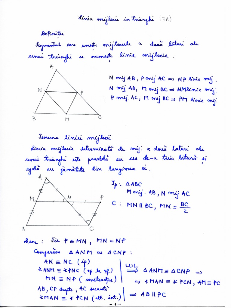 Linia Mijlocie in Triunghi 7A | PDF Linia Mijlocie in Triunghi 7A | PDF