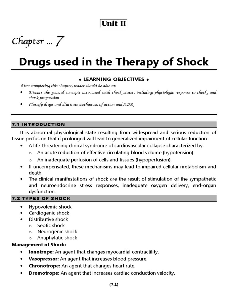 Drugs for Shock Therapy Overview | PDF | Shock (Circulatory) | Heart