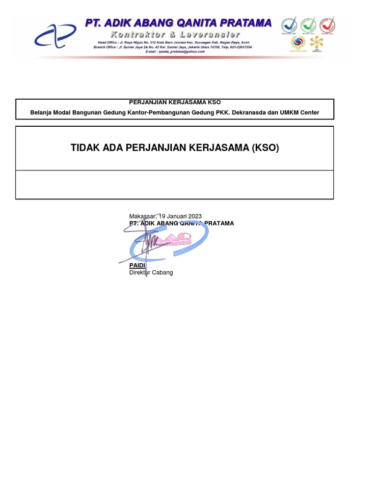 Perjanjian Kerjasama Kso | PDF | Seni