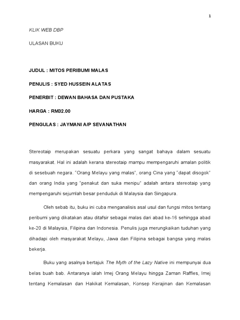 Mitos Peribumi Malas | PDF