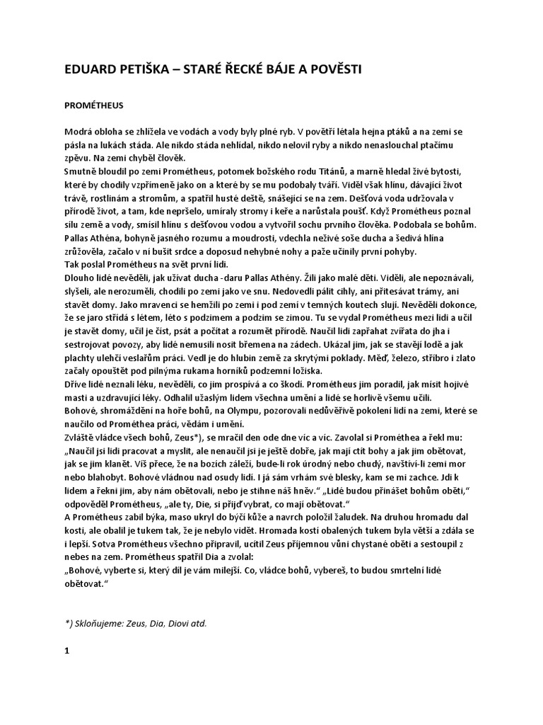 Staré Řecké Báje A Pověsti (Eduard Petiška) | PDF