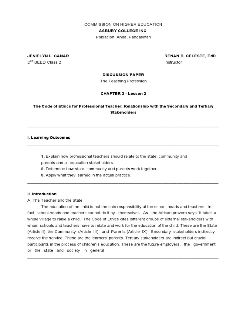 The Teaching Profession | PDF | Teachers | Applied Ethics