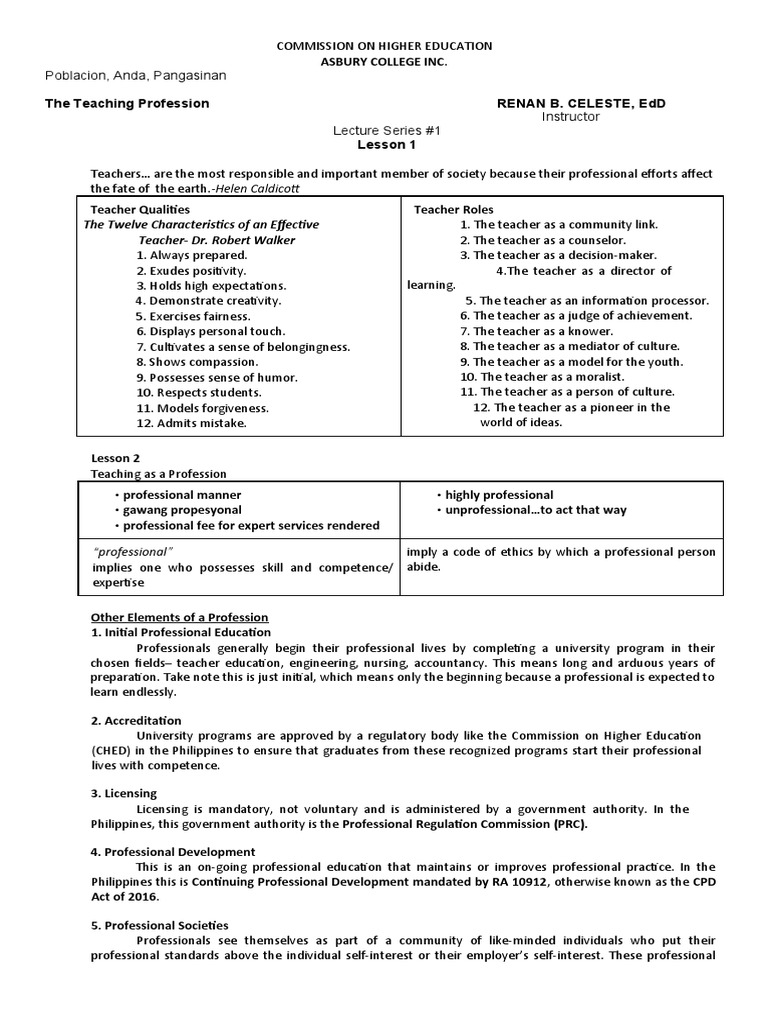 Teaching Profession Chapter 1 3 | PDF | Teachers | Learning