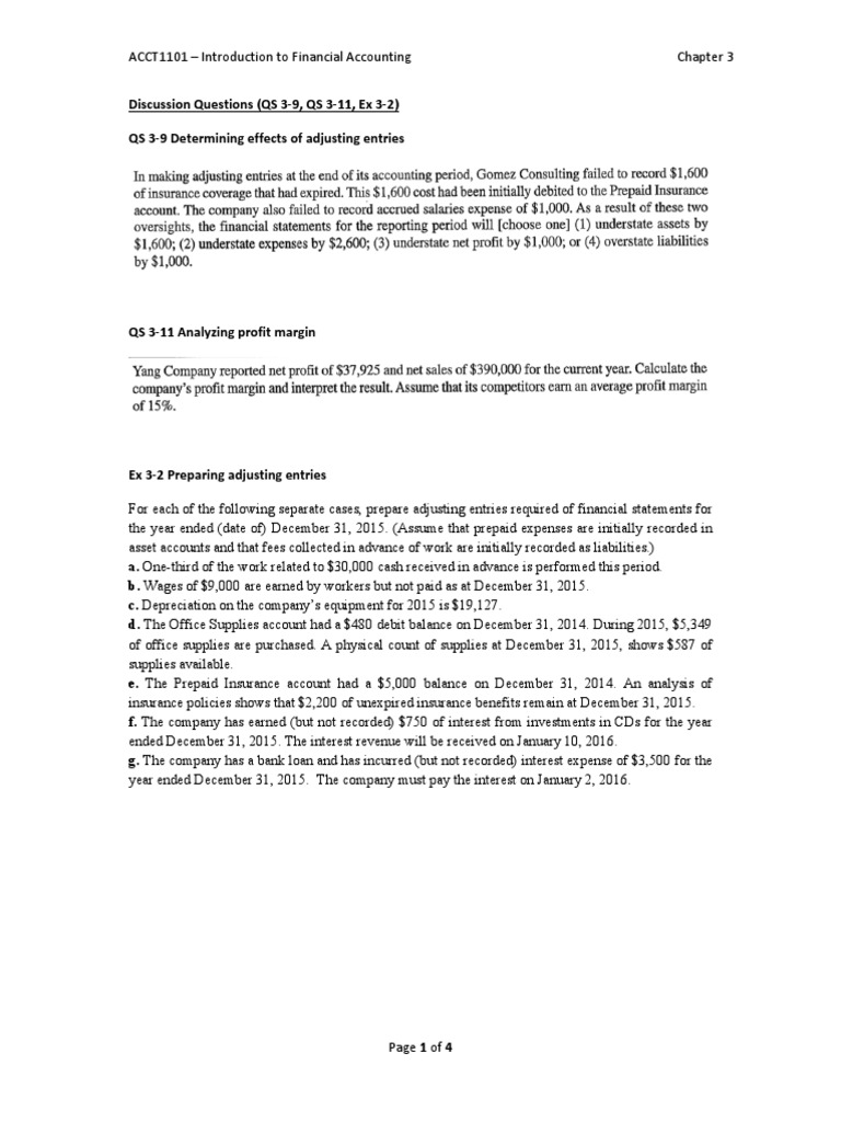 ACCT1101 - 1920s2 - Questions - Chapter 03 | PDF | Expense | Financial ...