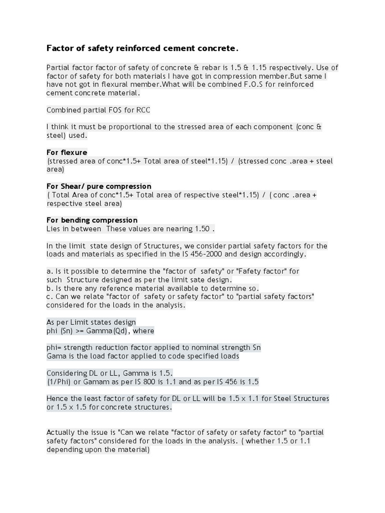 Determining the Combined Factor of Safety for Reinforced Cement ...