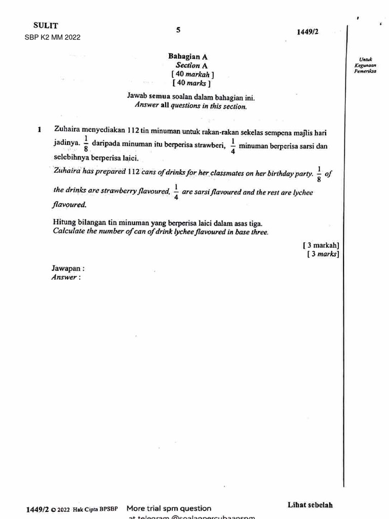 Matematik K2 Trial Sbp 2022 Pdf