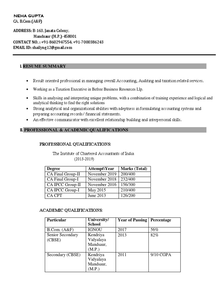 Neha Gupta - CV | PDF | Taxes | Audit