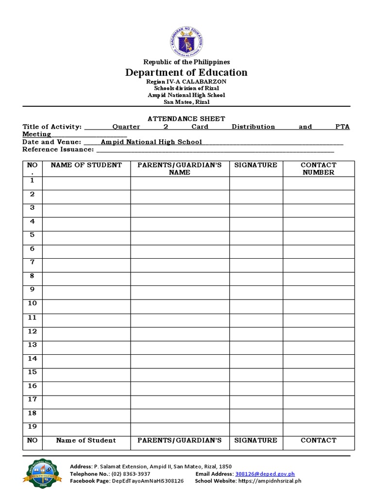 Attendance Sheet for PTA Meeting | PDF