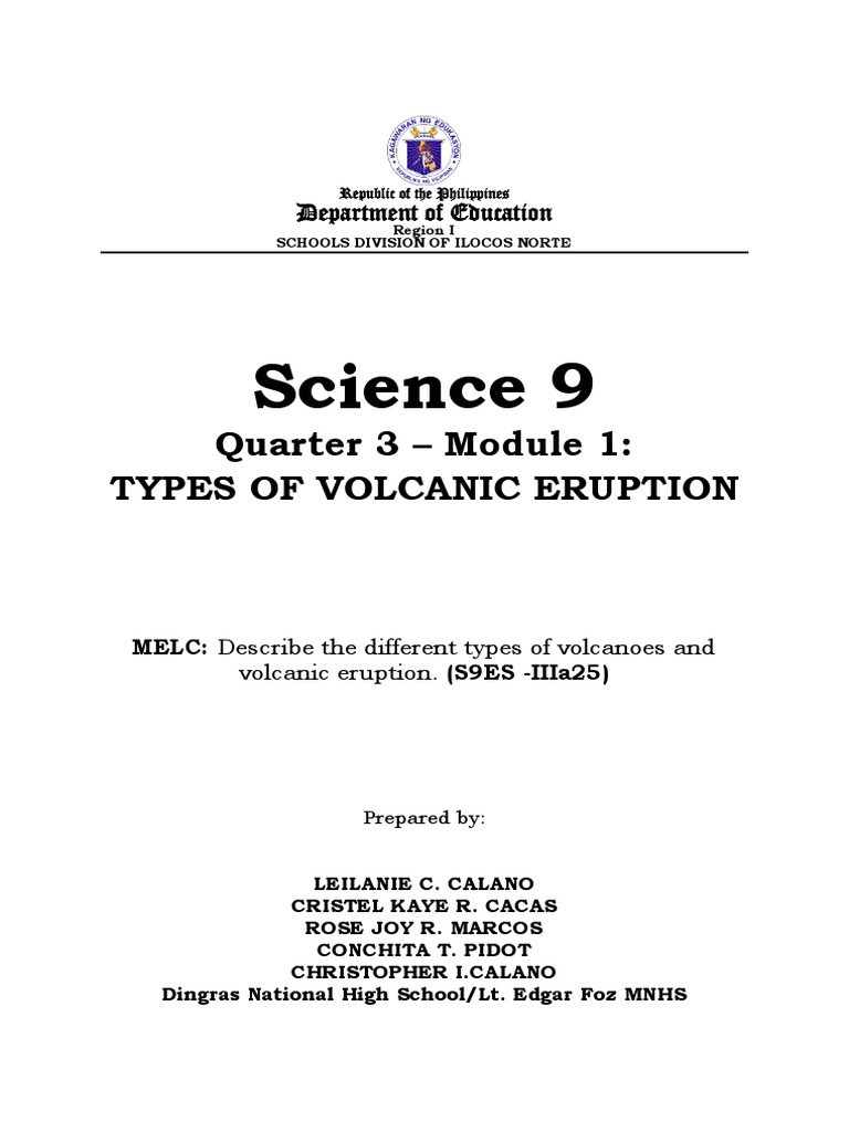 Science 9 Q3 Week1 MELC01 Module1 CalanoLeilanie Et - Al. | PDF | Types Of Volcanic Eruptions ...