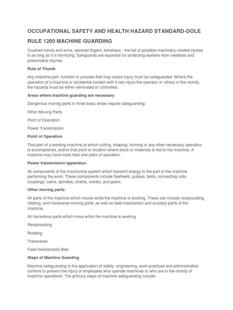 Machine Guarding Safety Standards | PDF