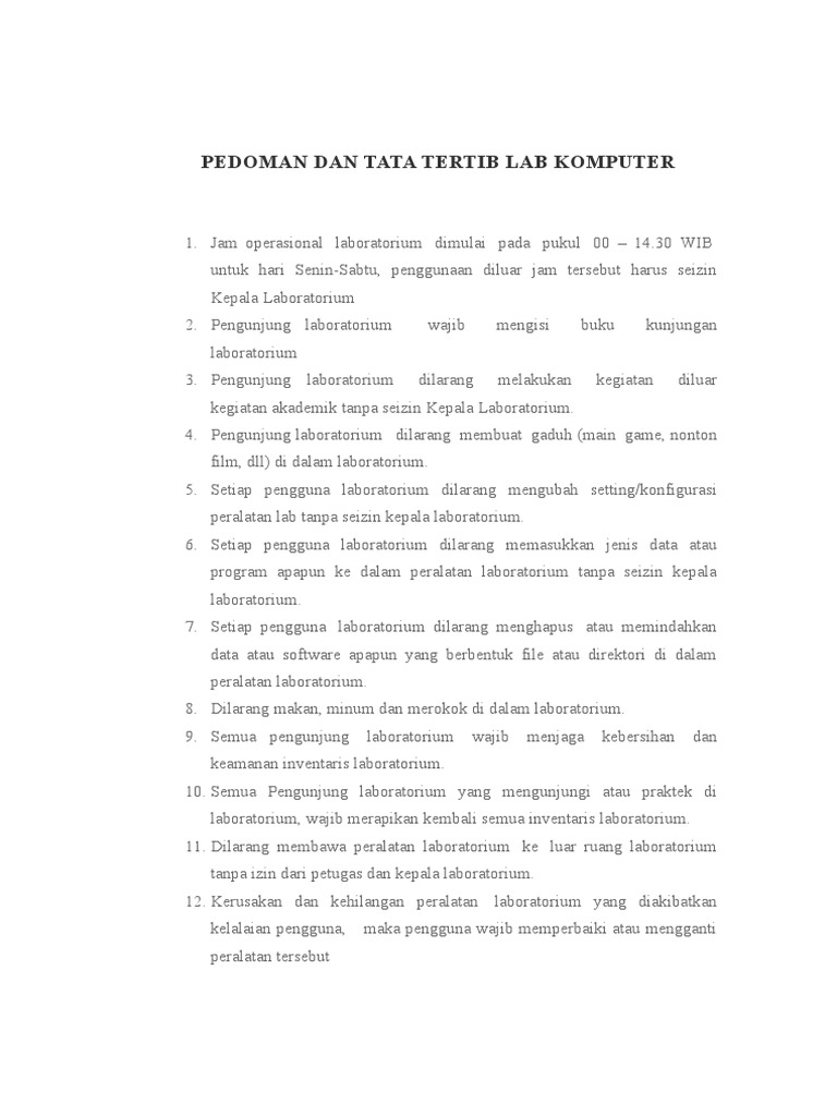 Pedoman Dan Tata Tertib Lab Komputer | PDF
