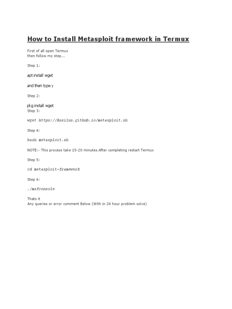 How To Install Metasploit Framework in Termux | PDF