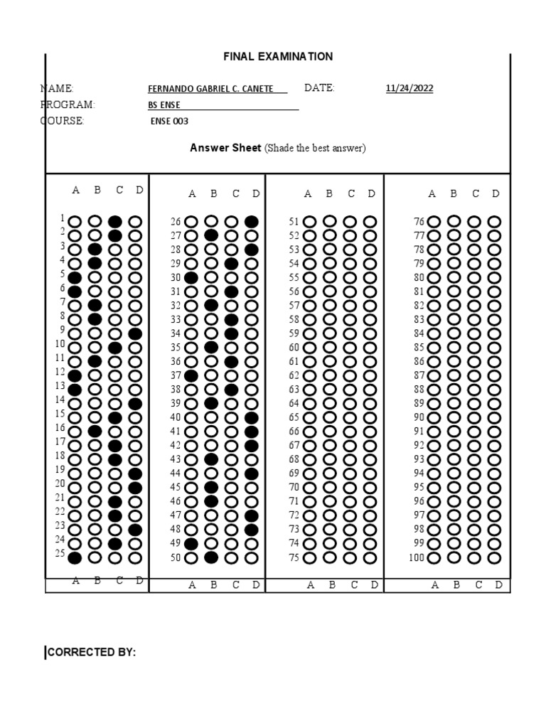 Answer Sheet Excel | PDF