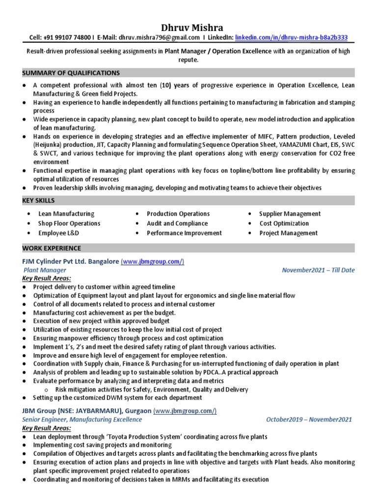 Resume - Dhruv Mishra | PDF | Lean Manufacturing | Quality Assurance Resume - Dhruv Mishra | PDF | Lean Manufacturing | Quality Assurance