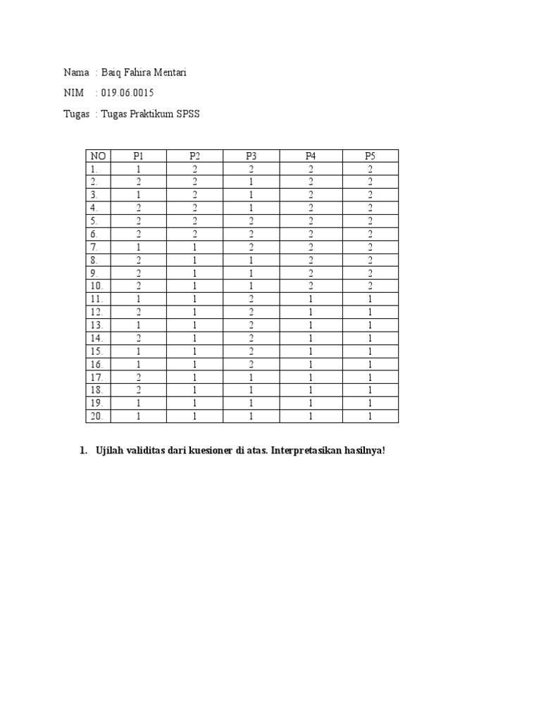 A07 - Baiq Fahira Mentari - 019.06.0015 - Tugas Praktikum SPSS 1-3 | PDF
