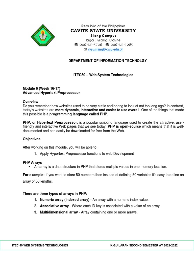Module 7 Advanced Hypertext Preprocessor Pdf Php World Wide Web