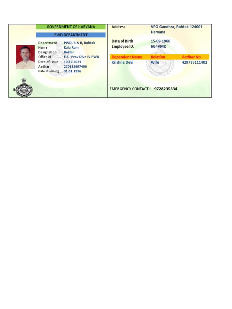 Cashless Medical Cards for PWD Department Employees of Haryana ...