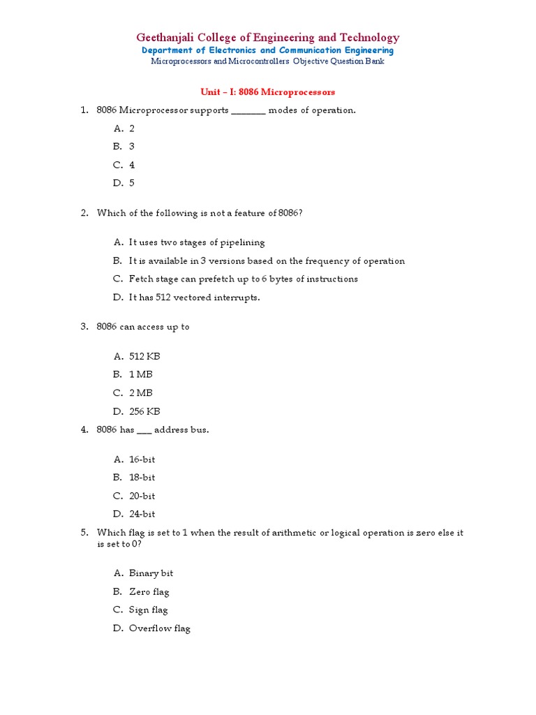 Mpmc Objective Question Bank Pdf Central Processing Unit Computer Data