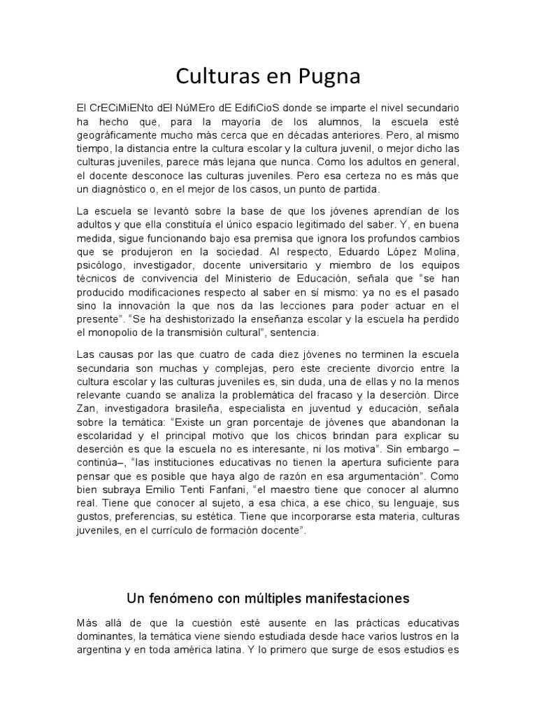 Culturas en Pugna | PDF | Enseñando | Plan de estudios