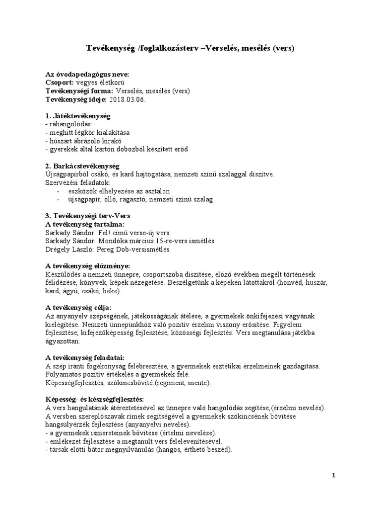 Feltöltés Foglalkozás Tervezet Vers | PDF