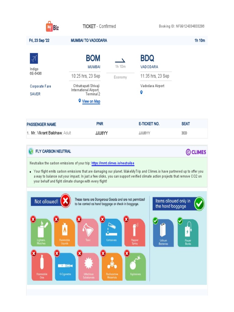 Flight Confirmation from Mumbai to Vadodara | PDF | Airport | Identity ...