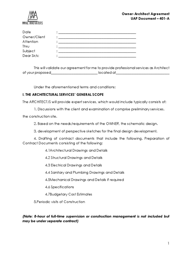 Architect-Owner Agreement (Dads) | PDF | Architect | Business