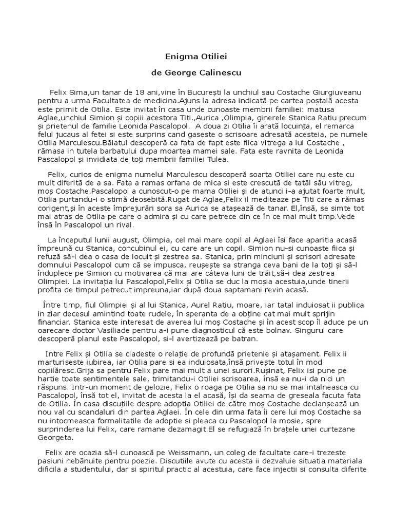 Rezumat Enigma Otiliei Improved | PDF