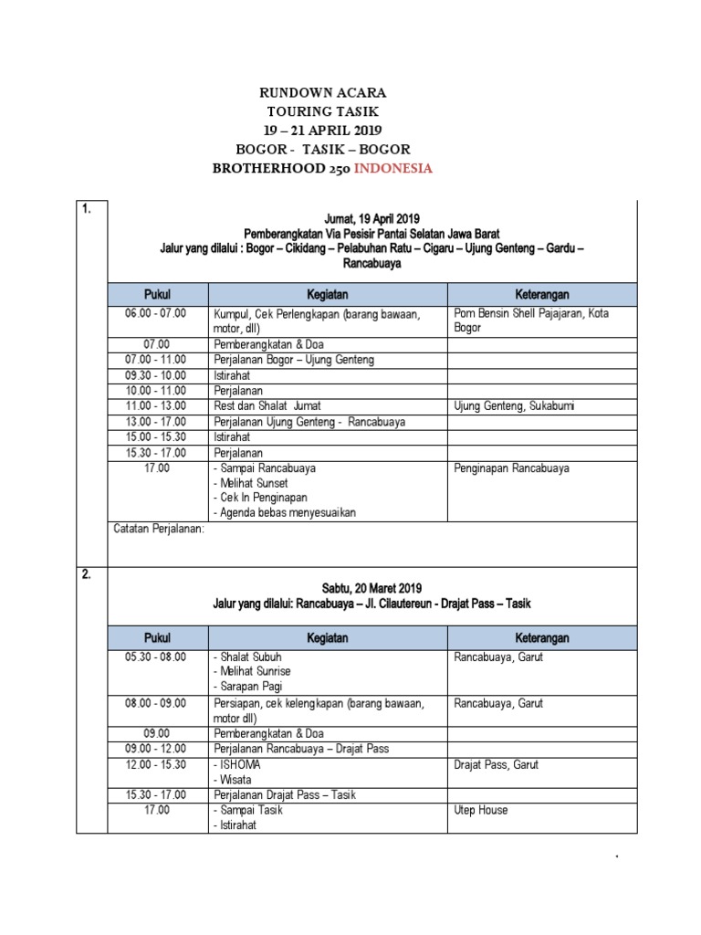 Rundown Acara Touring Tasik | PDF