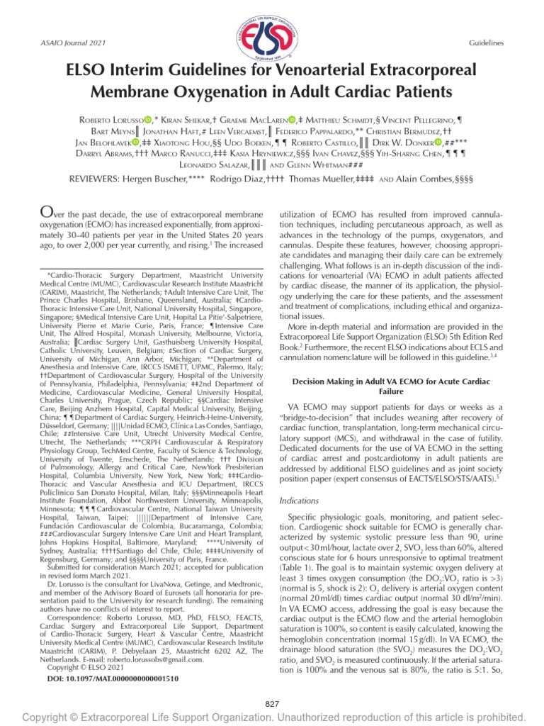 ELSO_Interim_Guidelines_for_Venoarterial.2 | PDF | Myocardial ...