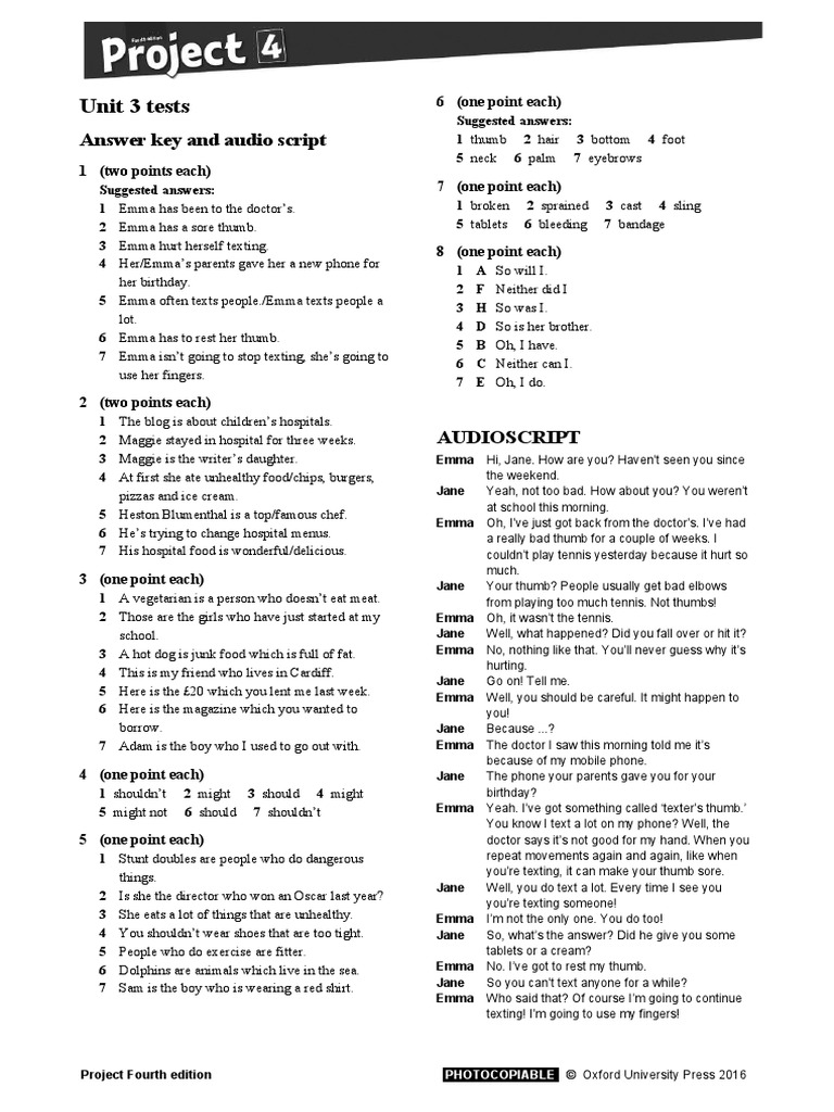 Unit 3 Answer Key and Audio Script | PDF