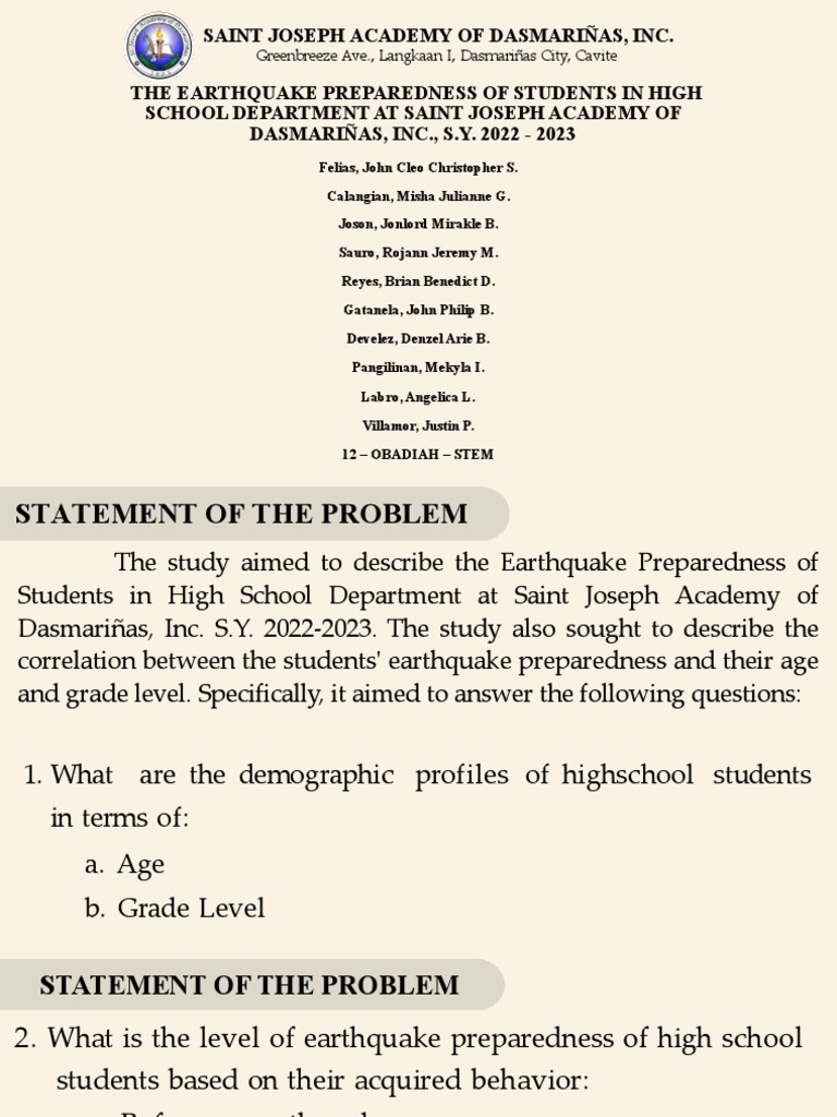 Earthquake Preparedness at SJAD Inc. | PDF | Statistics | Emergency ...