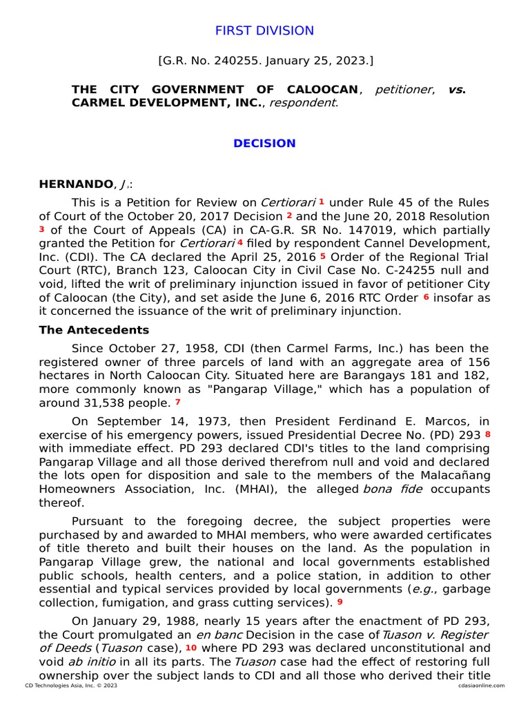 Caloocan City vs. Carmel Development Case | PDF | Injunction | Certiorari