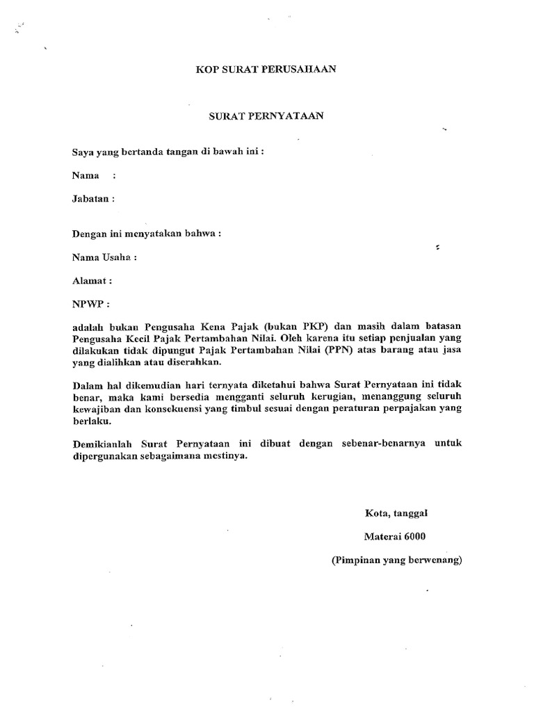 Surat Pernyataan Non PKP | PDF Surat Pernyataan Non PKP | PDF