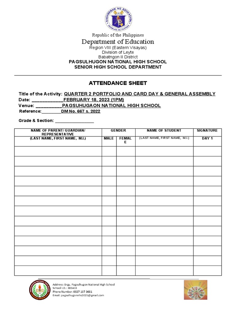 Attendance Sheet SHS Portfolio Day | PDF