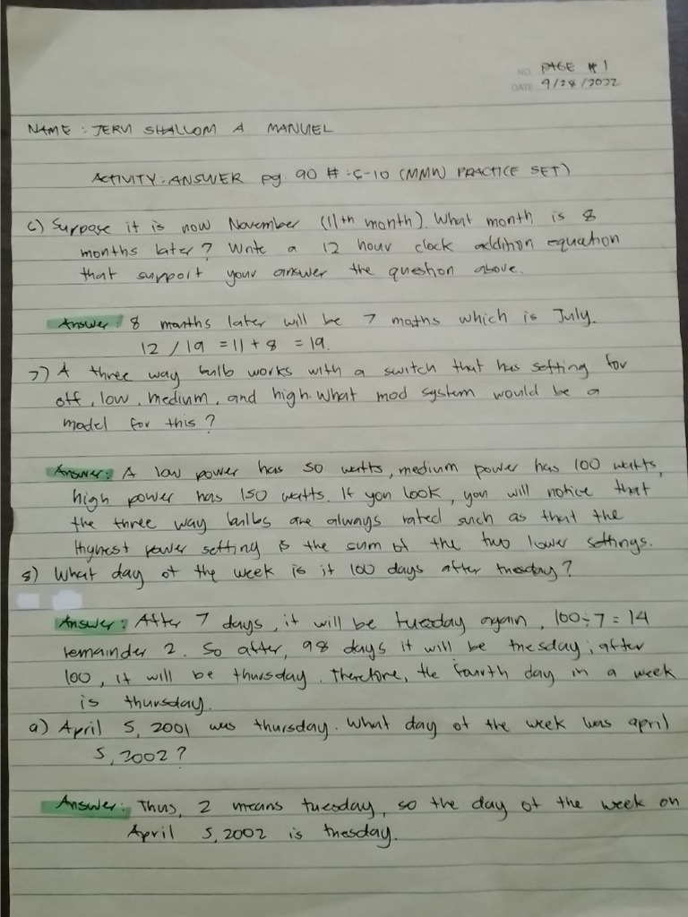 Manuel - Activity Ans Pg. 90 Number 6-10 MMW PRACTICE SETS | PDF