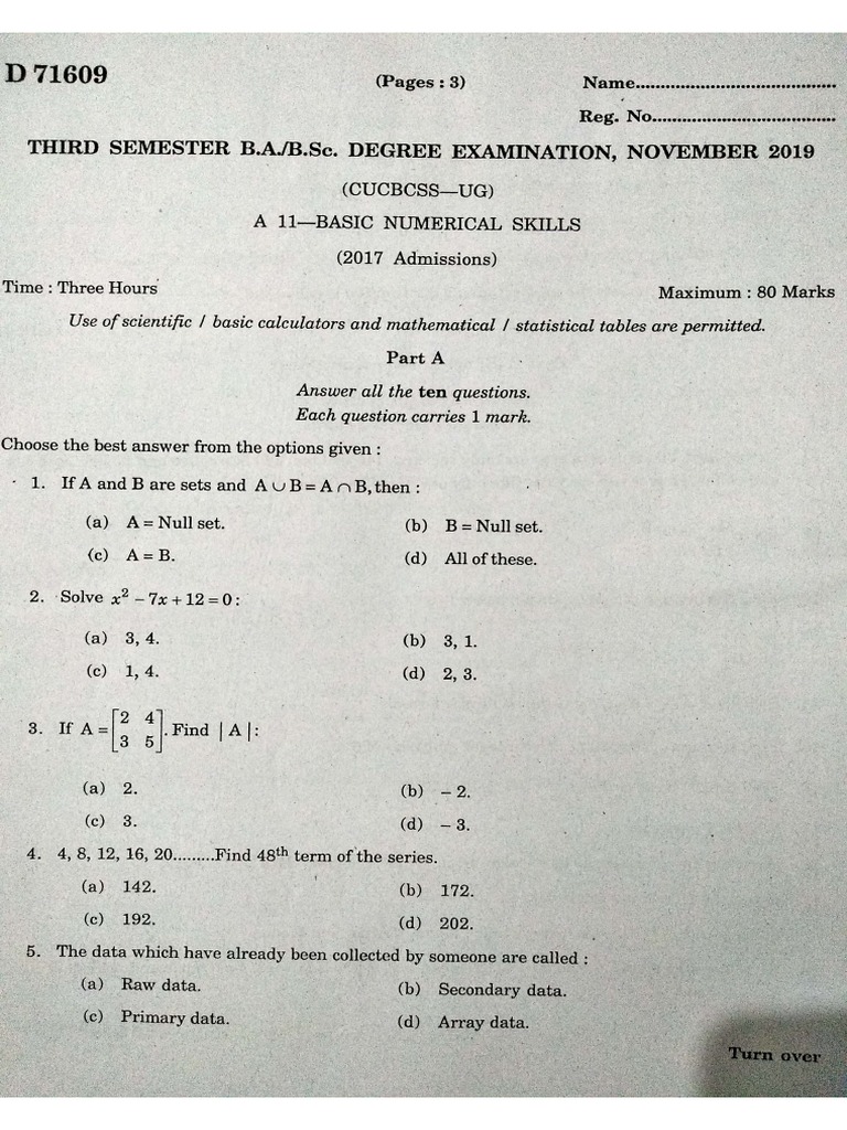 Basic Numerical Skills BSC Nov 2019 | PDF