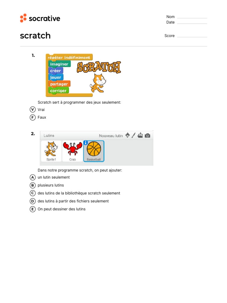 Quiz Scratch | PDF | Scratch (Langage de programation) | Échecs