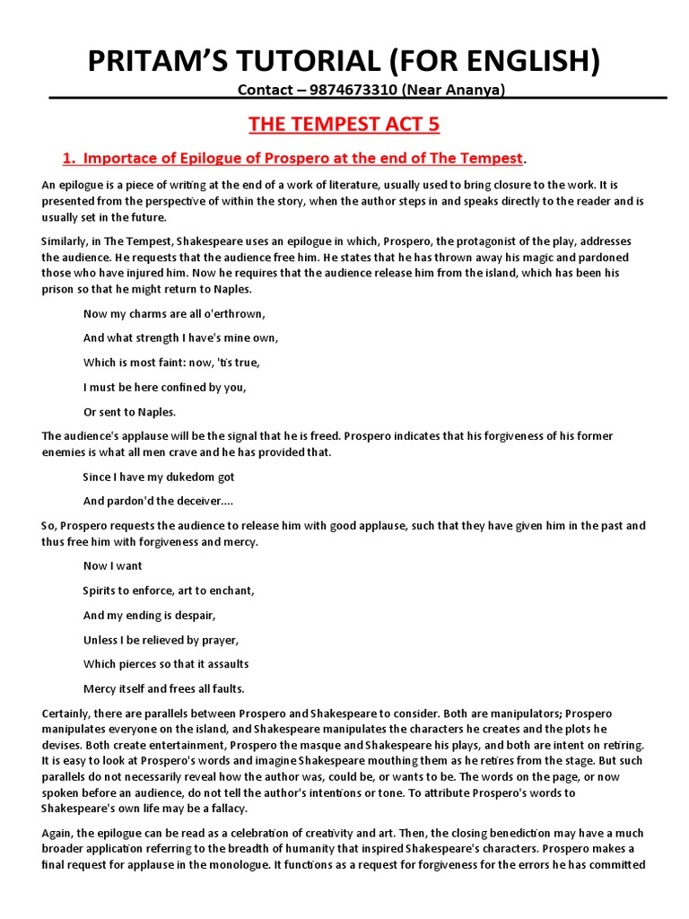 Isc Tempest Act 5 Long | PDF | The Tempest | Forgiveness