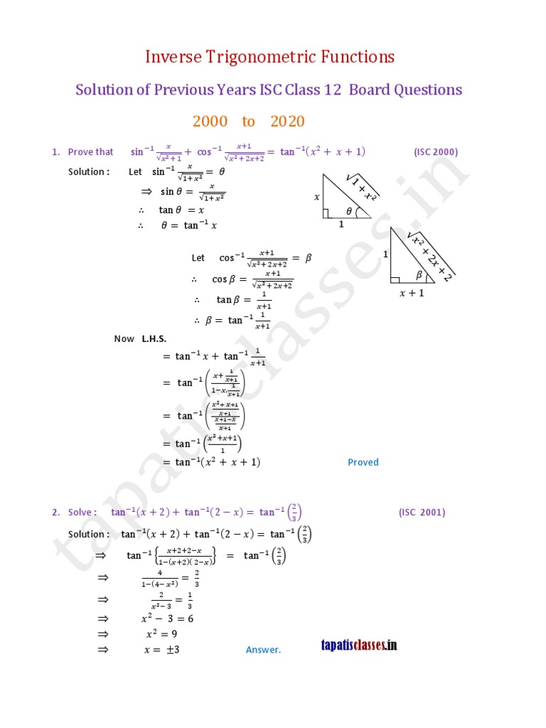 Inverse Trigo PYQs | PDF